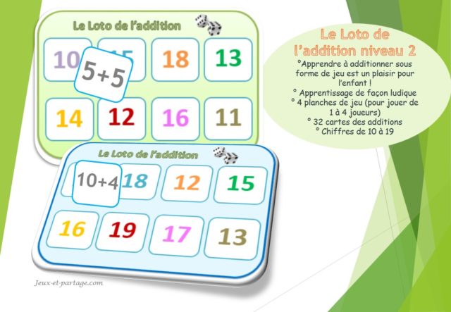 Le Loto de l’addition niveau 2 | Jeux et partage